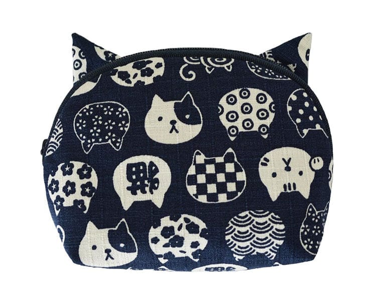 Kyou Cat Pattern Pouch: Navy – Hello Japan