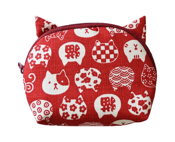 Kyou Cat Pattern Pouch: Red – Hello Japan
